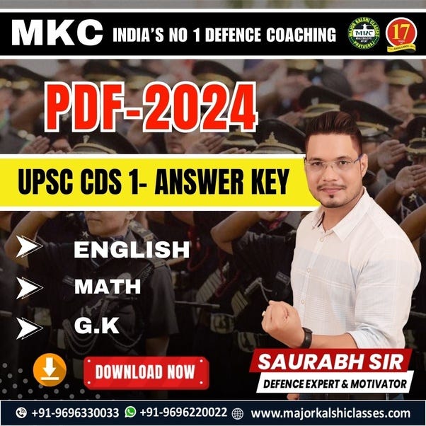 UPSC CDS 1 Answer Key 2024 | Download Maths, GK & English PDF | CDS Answer key PDF | by Mkc ...