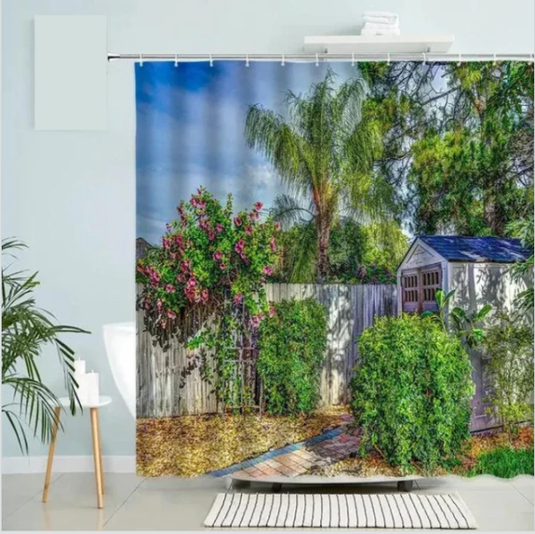 Shower Curtain Spring Flowers and Farmhouse - Purbat - Medium