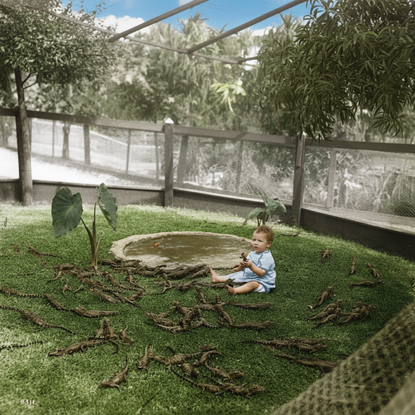 Historical photo: a child playing with baby alligators. USA, 1921 | by ...