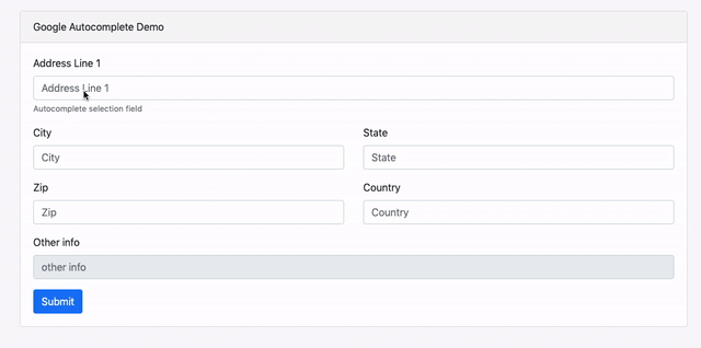 Autocomplete suggestions for addresses in Vue js without using any ...
