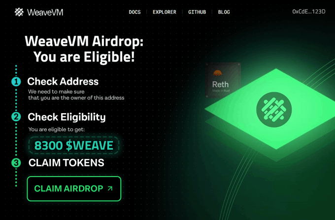 WeaveVM Airdrop is CONFIRMED. Potential reward: $2,300 => For FREE… | by Depin Daily | Coinmonks ...