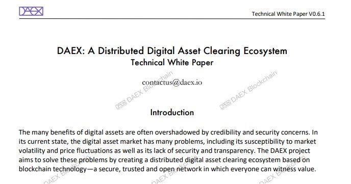 DAEX Releases First Version of Technical Whitepaper, Includes Details on Clearing and Settlement ...