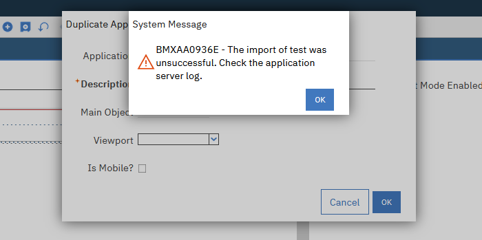 I can’t duplicate an existing application in IBM Maximo 7.6.1: Error ...