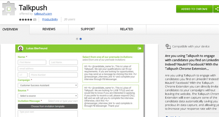Talkpush Chrome Extension: get your chatbot to talk to any candidate ...