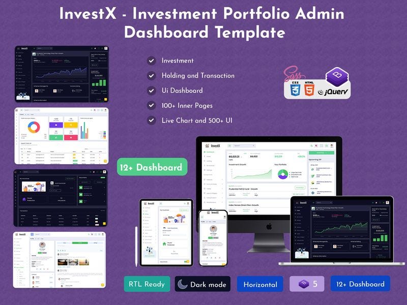Investment Portfolio Dashboard Admin Templates UI Kit For Investment ...