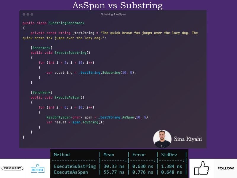 AsSpan vs Substring. 🔎 Explanation of AsSpan vs. Substring… | by Sina Riyahi | Medium