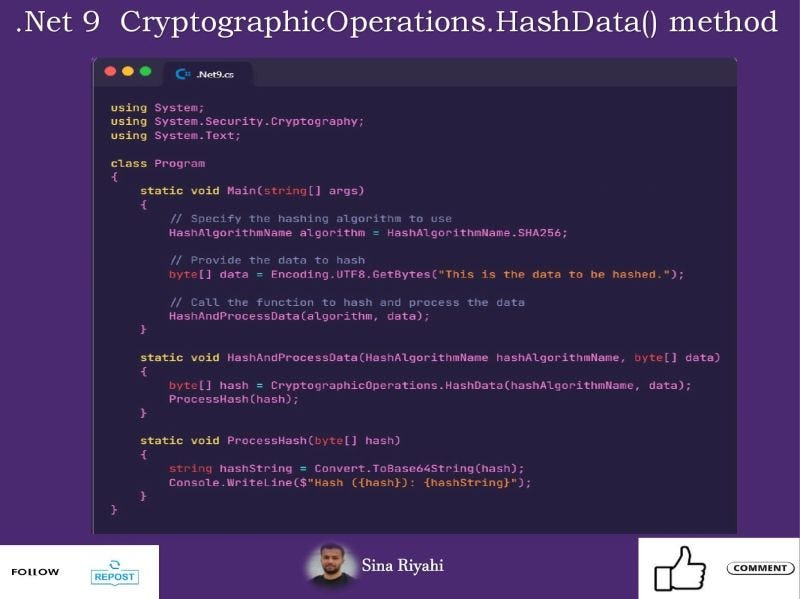 💡CryptographicOperations.HashData() method in .Net 9 | by Sina Riyahi | Medium