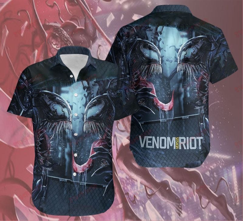 F89 Mv Venom Hawaiian Shirt Venom Versus Riot Fighting Black Hawaii ...