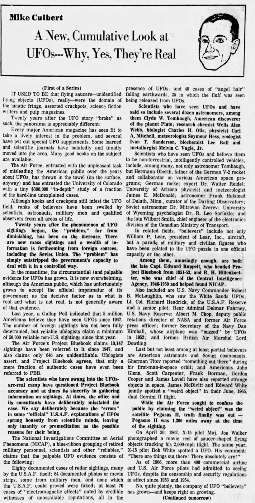 Journalist Mike Culbert’s Multi-Part UAP Articles from Nov. 1967 | by ...