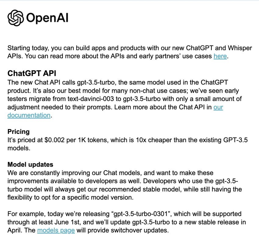 Chat GPT API 출시 — 챗gpt 활용. 오늘 챗gpt, Whisper api가 출시되었습니다. | by 먼저 핀 꽃은 먼저 진다 | Medium