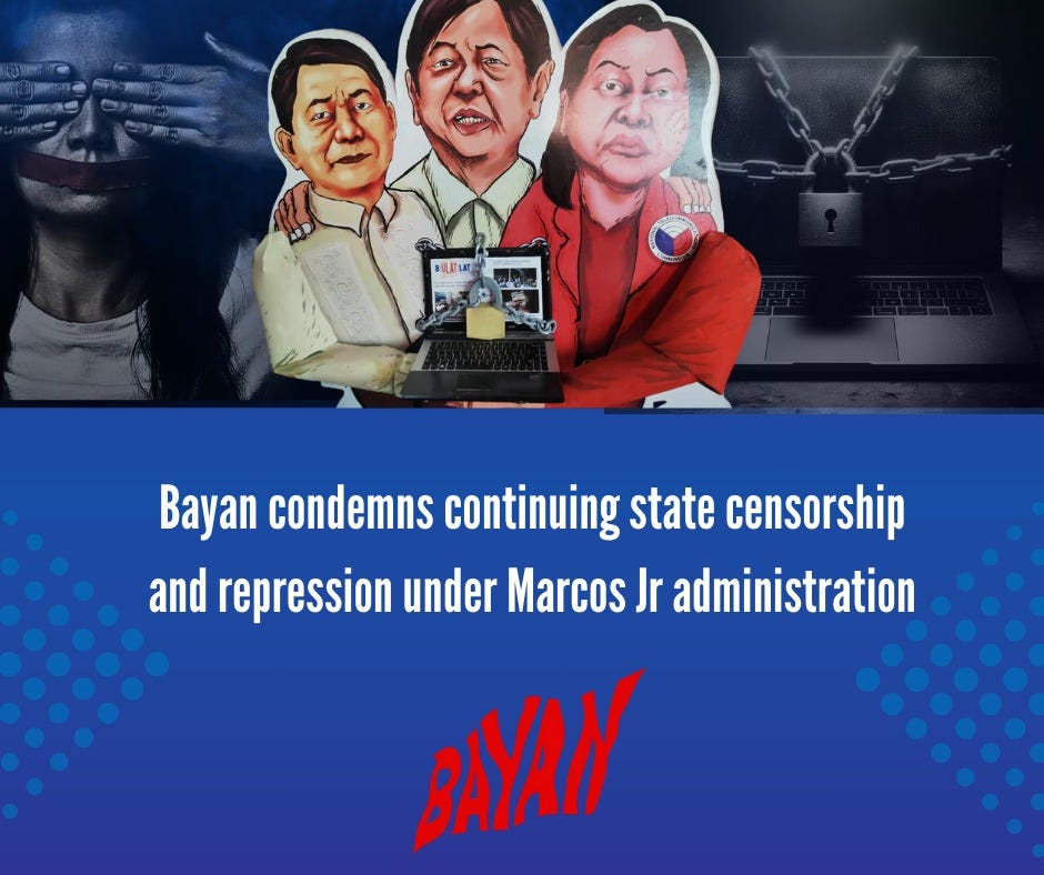Bayan condemns continuing state censorship and repression under Marcos Jr administration | by ...