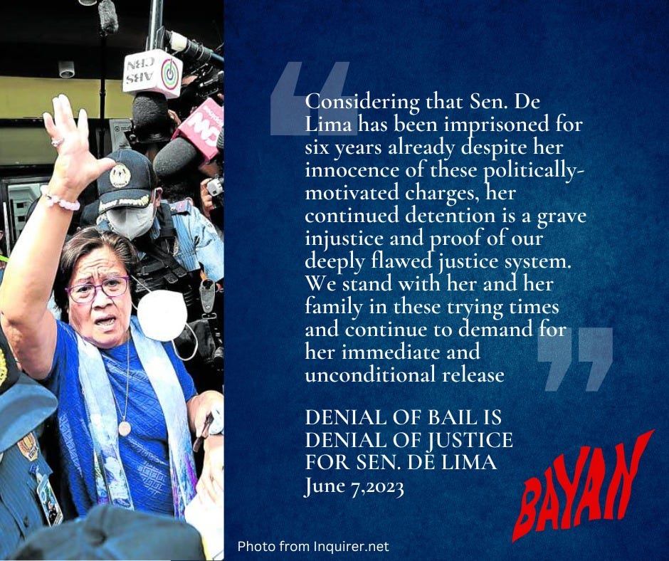 DENIAL OF BAIL IS DENIAL OF JUSTICE FOR SEN. DE LIMA | by Bagong ...