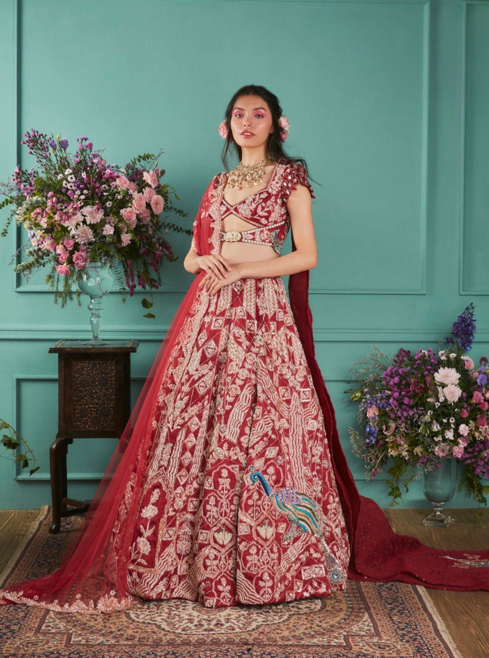 Elegance Redefined: Indian Bridal Velvet Lehenga with Contemporary ...