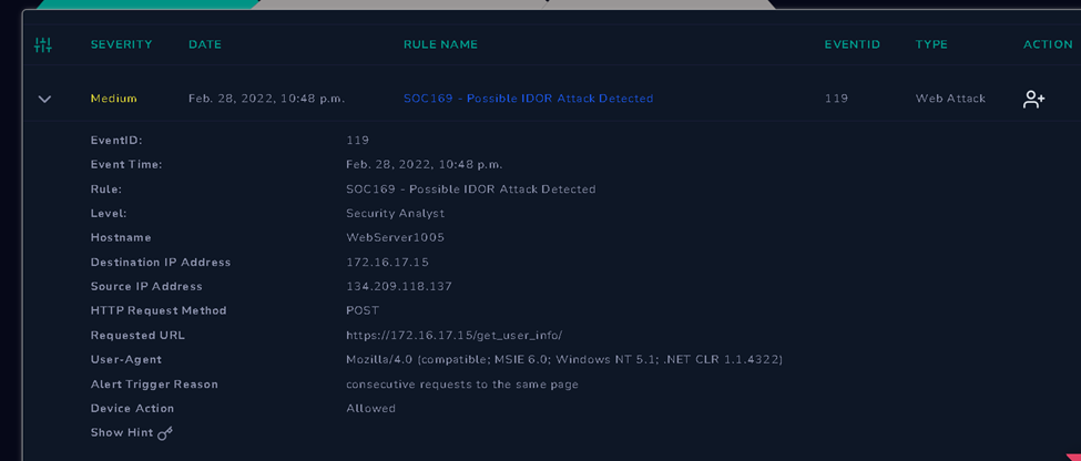 LetsDefend.io SOC169 — Possible IDOR Attack Detected Walkthrough (Web Attack Case) | by cyber ...