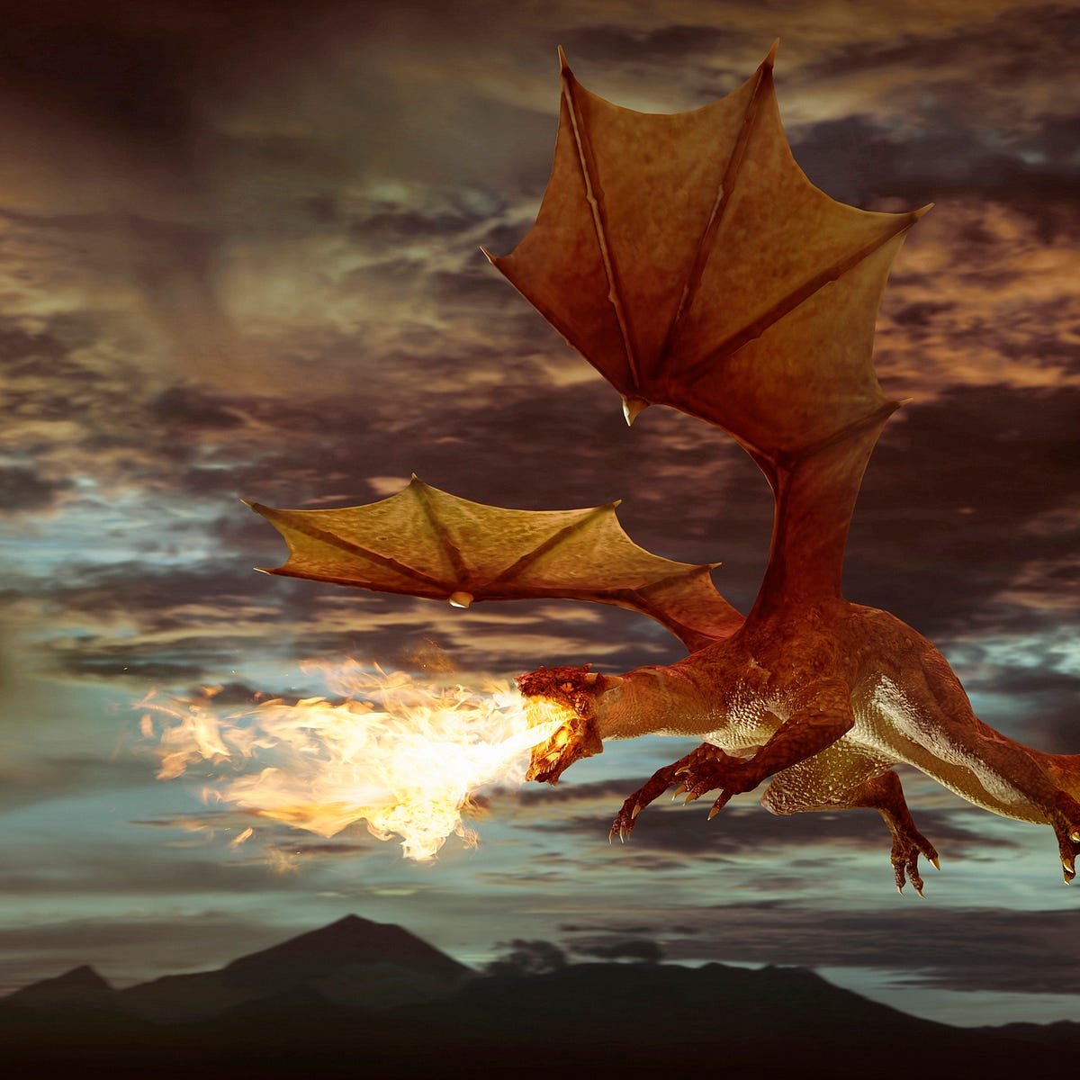 Flying Dragons Breathing Fire