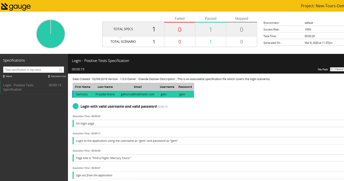 Generating the HTML Report for a Gauge Project using Specifications ...