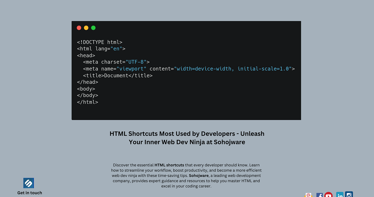 HTML Shortcuts Most Used by Developers — Unleash Your Inner Web Dev Ninja at Sohojware | by ...