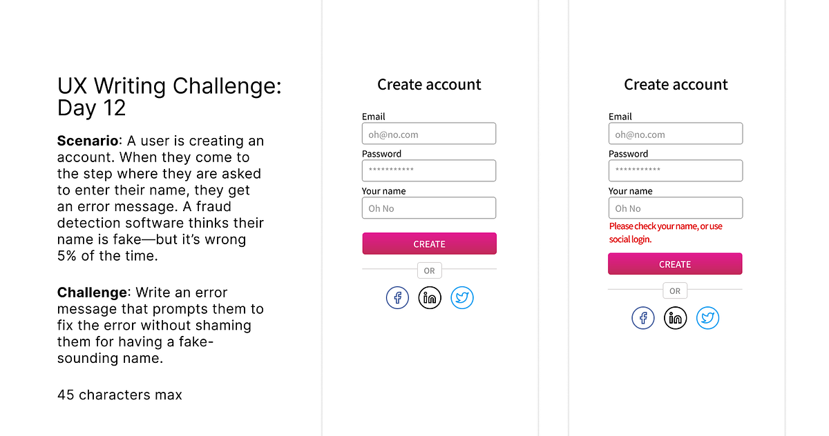 Day 12 of 15 days of UX writing: Error message for a presumably fake ...