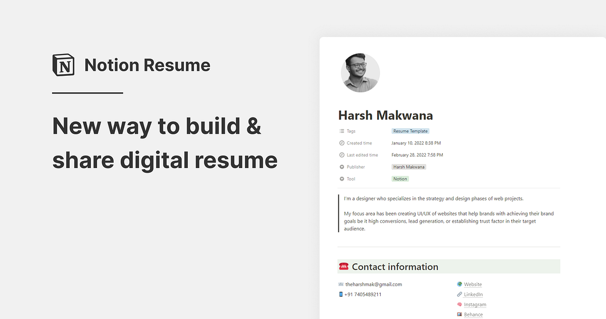 Creating Awesome Digital Resume in Notion — Worth it or Not? | by Harsh ...
