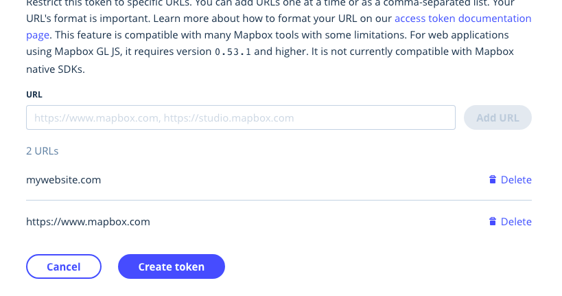 URL restrictions for access tokens | by Mapbox | maps for developers