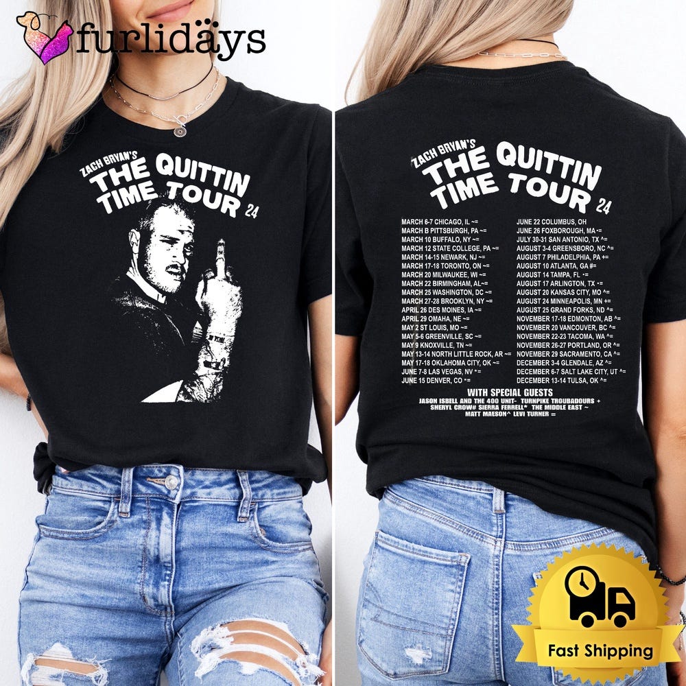 Vintage Zach Bryan The Quittin Time Tour 2024 Unisex T-Shirt ...