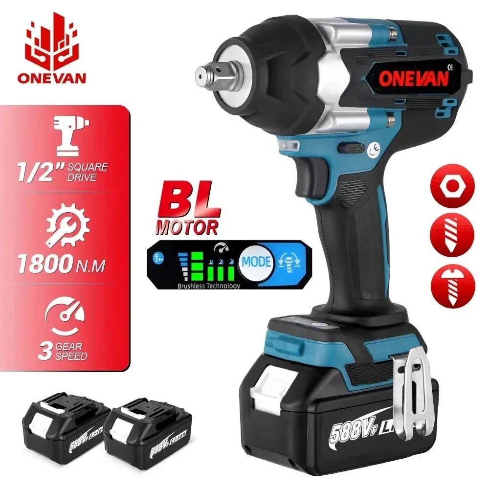Powerful Performance: ONEVAN 1800N.M Torque Brushless Impact Wrench for ...