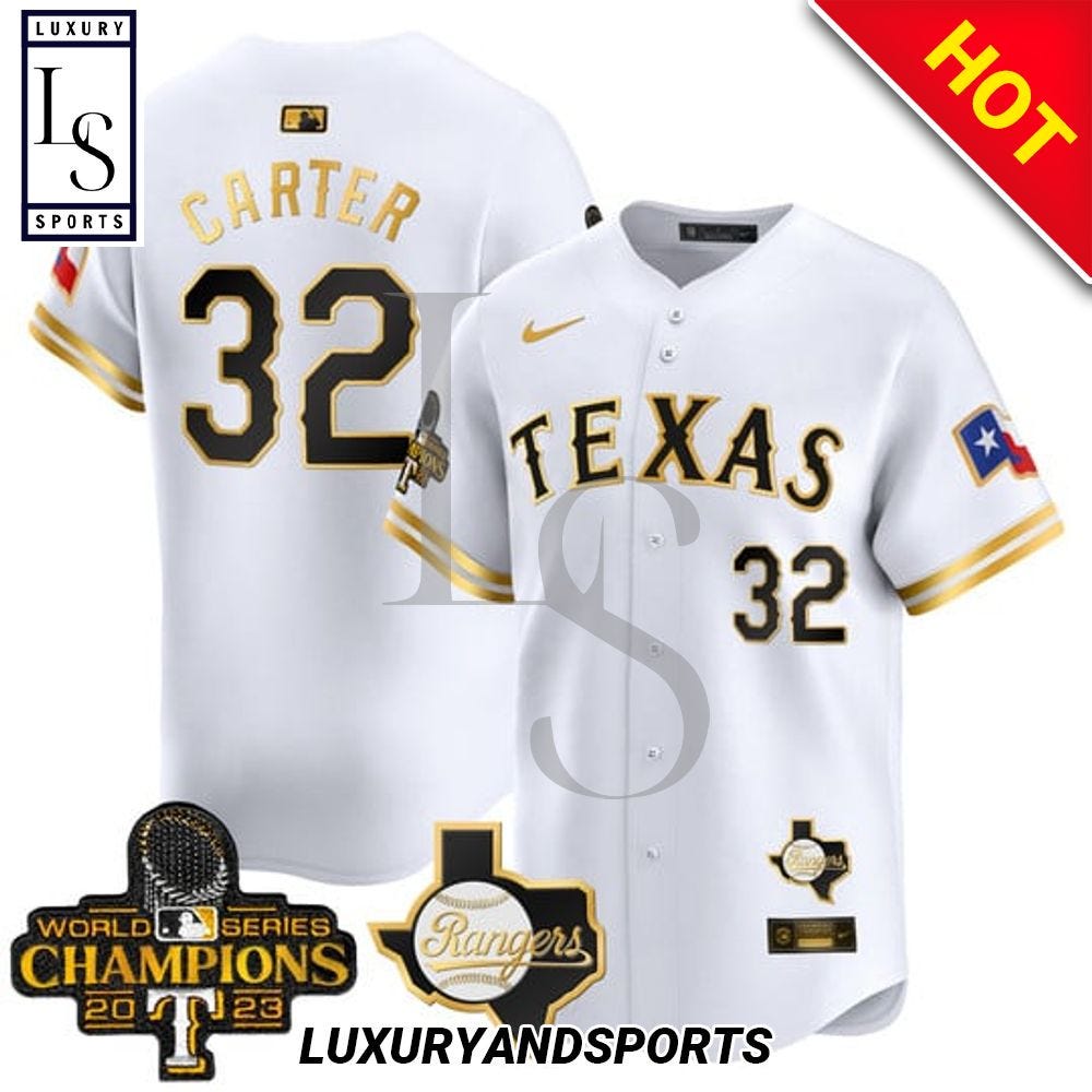 Texas Rangers Evan Carter World Series Champions Nike White Gold ...