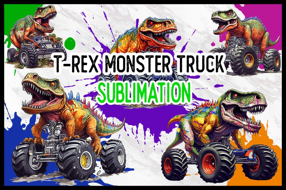 T-Rex Monster Truck Sublimation Designs Free Download | by ...