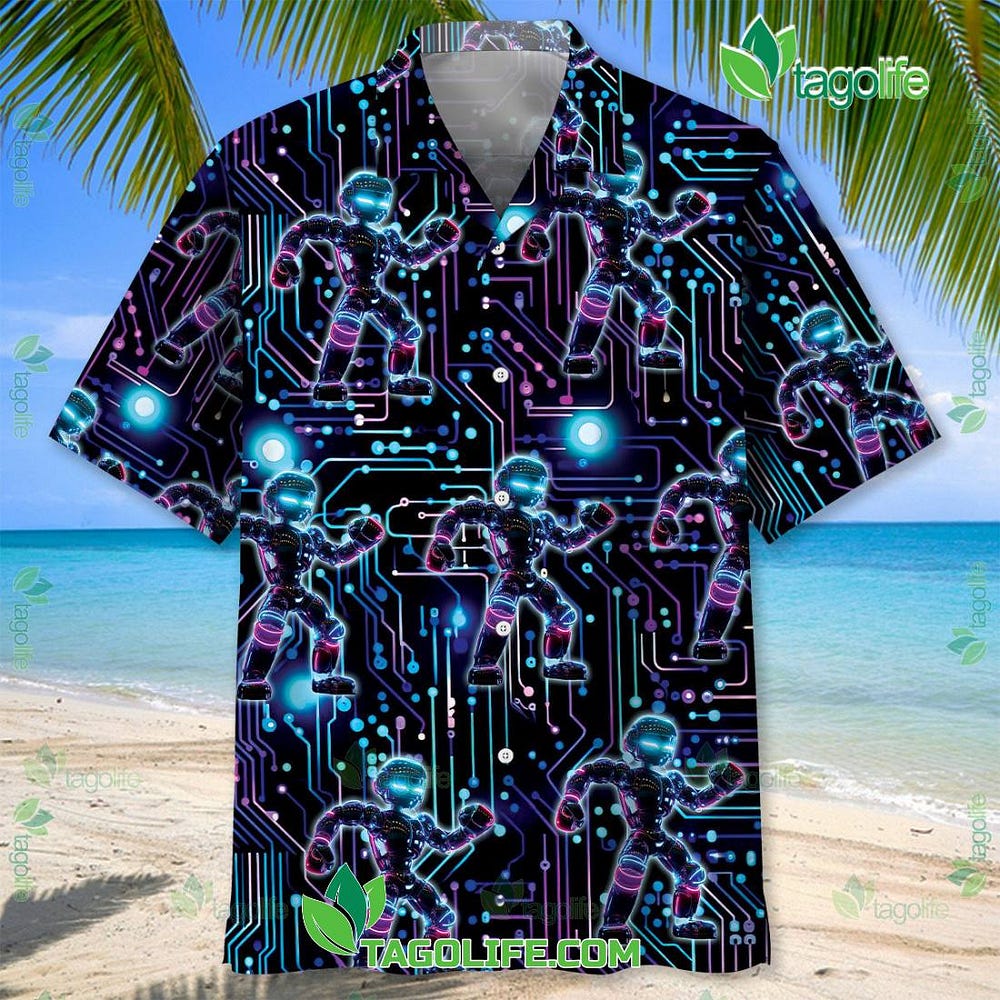 Embrace Technological Style: Semiconductor Chip Robot Hawaiian Shirt ...