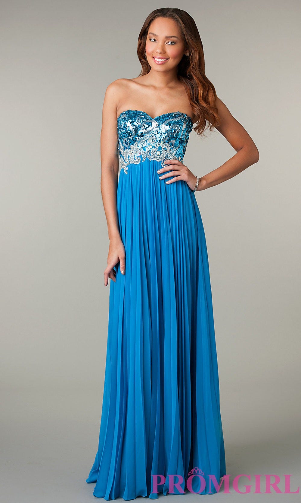 Long Strapless Turquoise Prom Dress with Sequins | by Karen Barkley ...