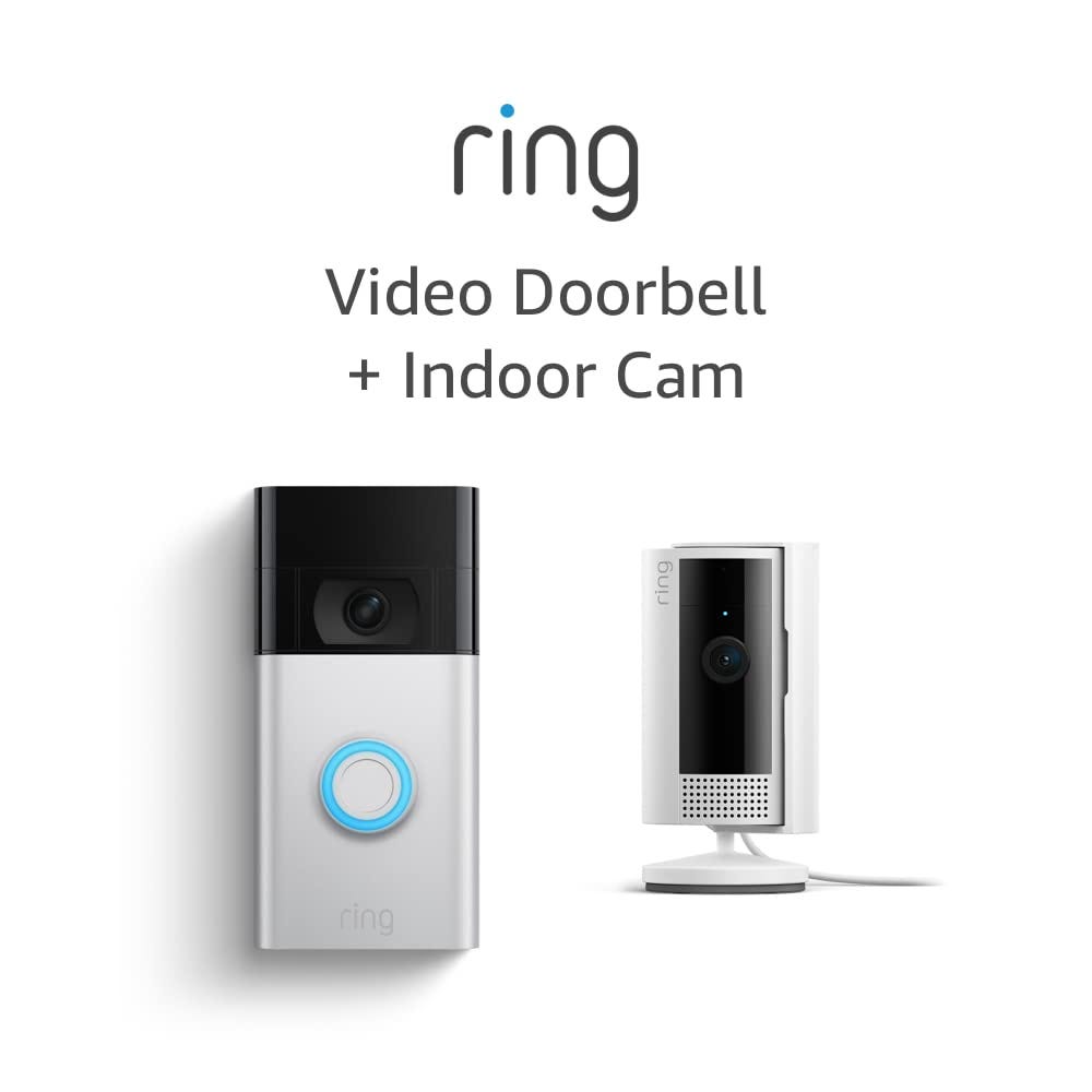 Ring Video Doorbell Satin Nickel with All-new Ring Indoor Cam White ...