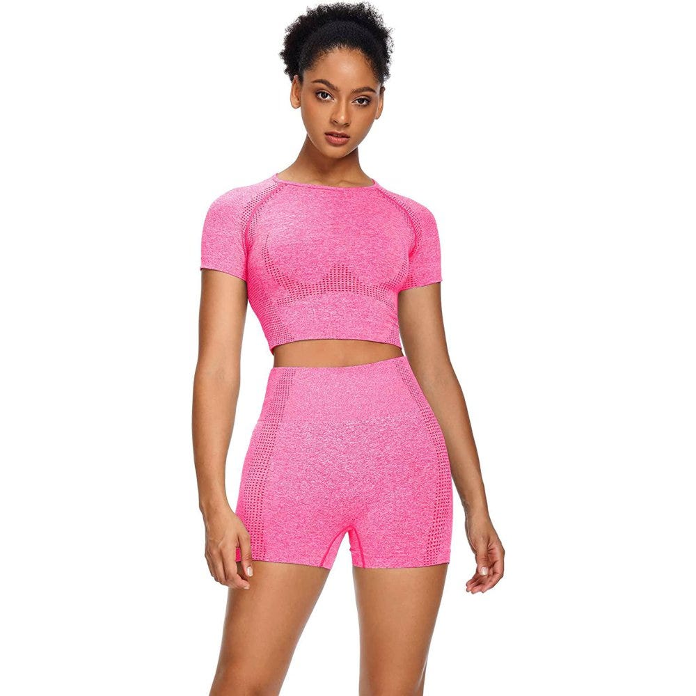 Women’s Light Blue Seamless Yoga Set — Gym Shorts + Crop Top | by ...