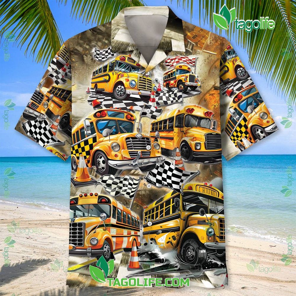 Rev Up the Fun: School Bus Racing Hawaiian Shirt | by Bagansagastume ...