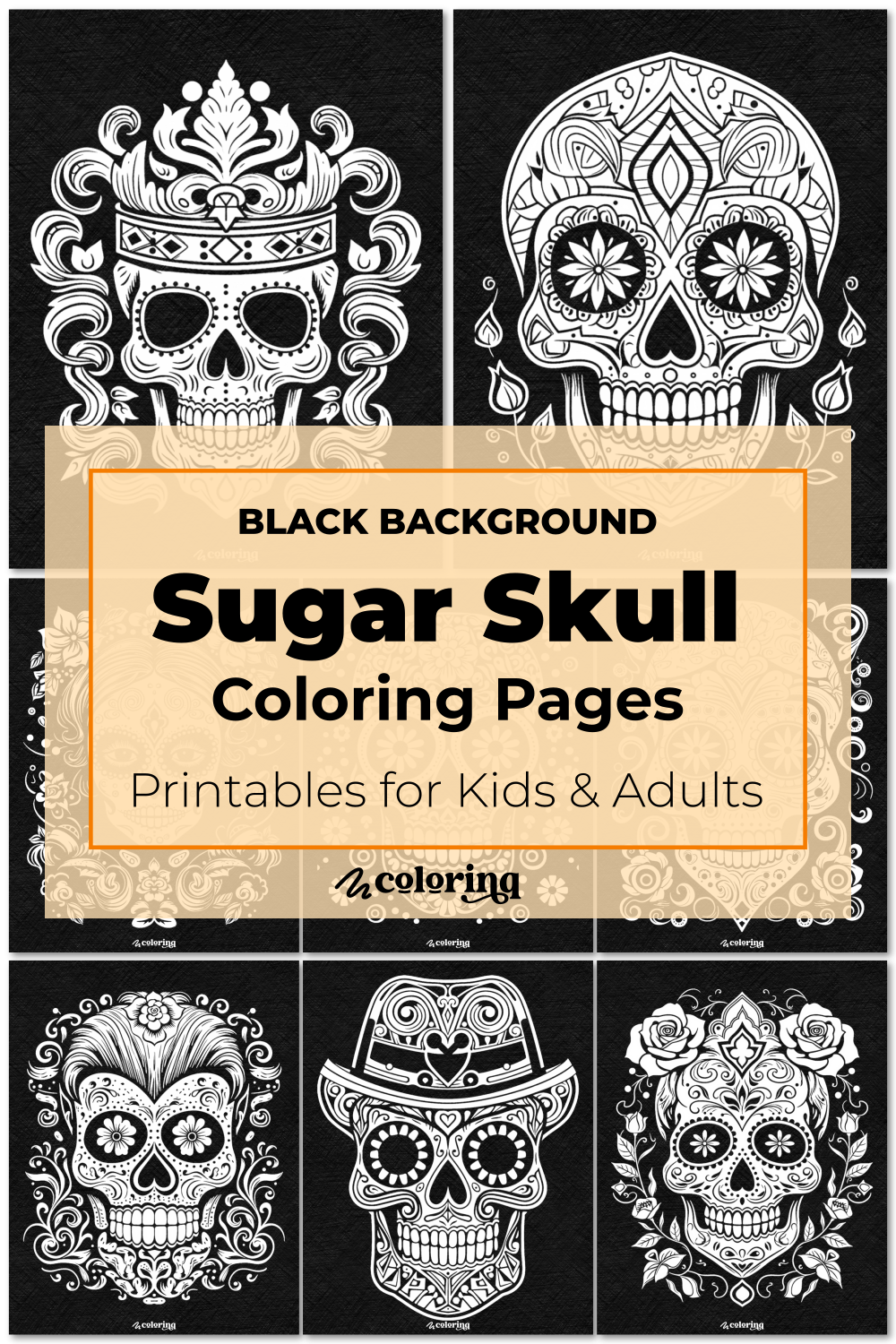 Sugar Skull Coloring Pages: 51+ Black Background Printables for Kids ...