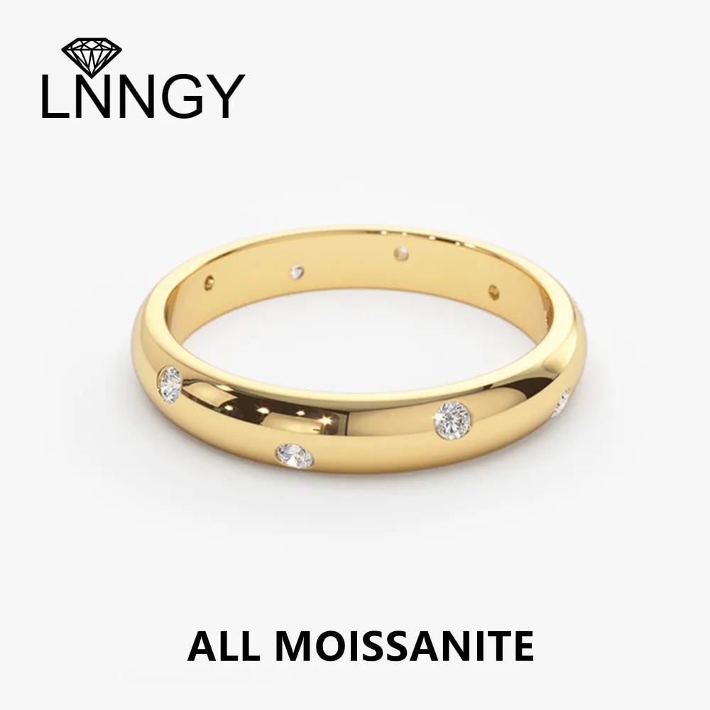 Top 10! Lnngy All Moissanite Dome Burnish Setting Wedding Ring for ...