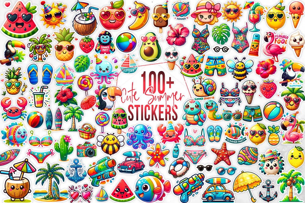 100+ Cute Summer Stickers Bundle Free | by Zenithcreations | Jul, 2024 ...