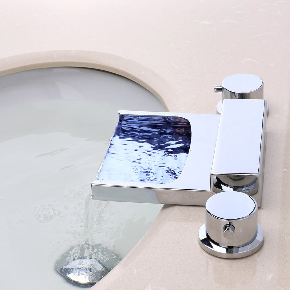 Review Mabox LED Water Glow Waterfall Widespread Bath Sink Faucet | by ...