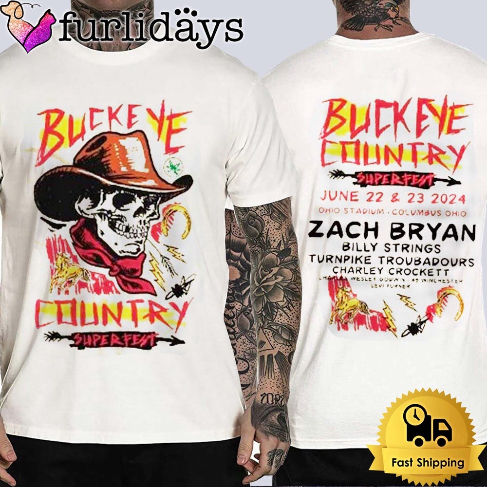 Zach Bryan Tour 2024 Buckeye Country Superfest Merch Skully Unisex T ...