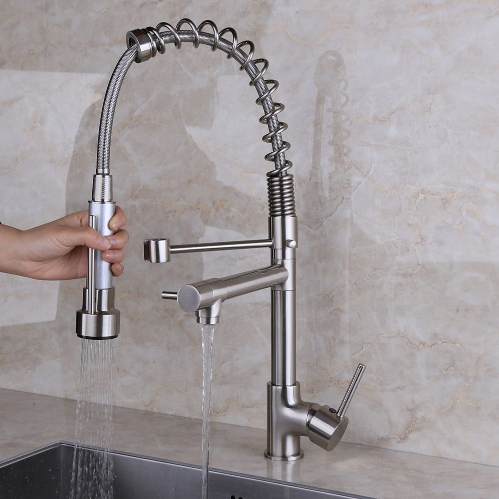 Review Brewst Pull Out Spray Kitchen Faucet Brushed Nickel Spring Arm ...