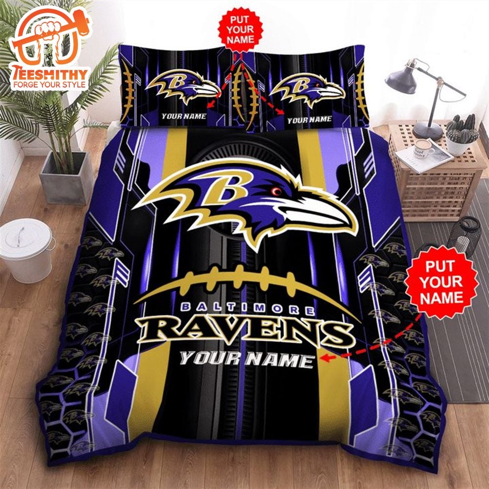 NFL Baltimore Ravens Custom Name Black Purple Bedding Set - Teesmithy ...
