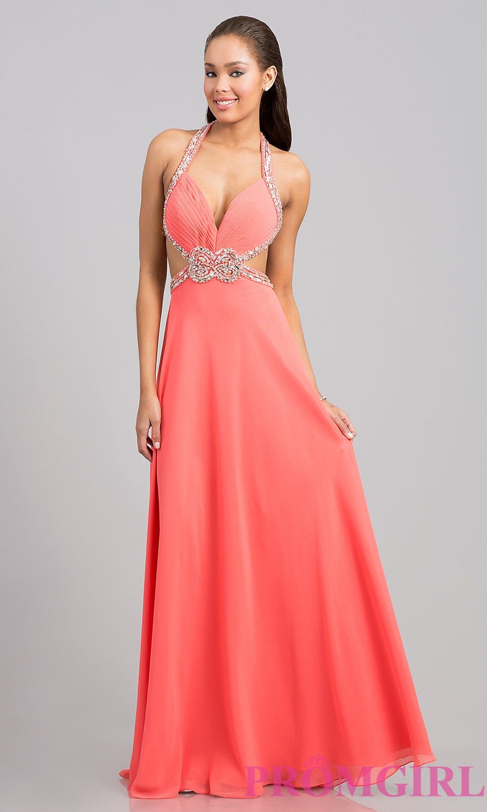 Long V-Neck Prom Dress with Side Cut Outs by Nina Canacci | by Karen ...