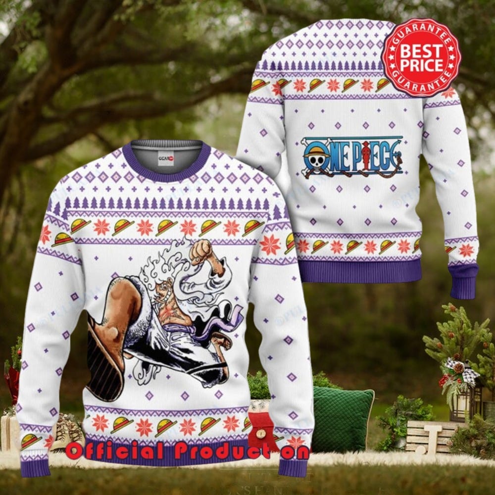 Luffy Gear 5 Nike White One Piece Anime Ugly Christmas Sweater | by ...