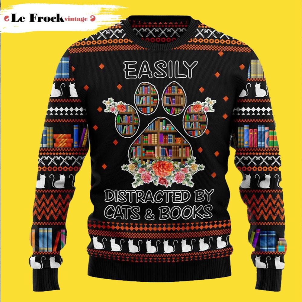 Cat And Books All-Over Print Thicken Sweater Travis Scott Merch | by ...