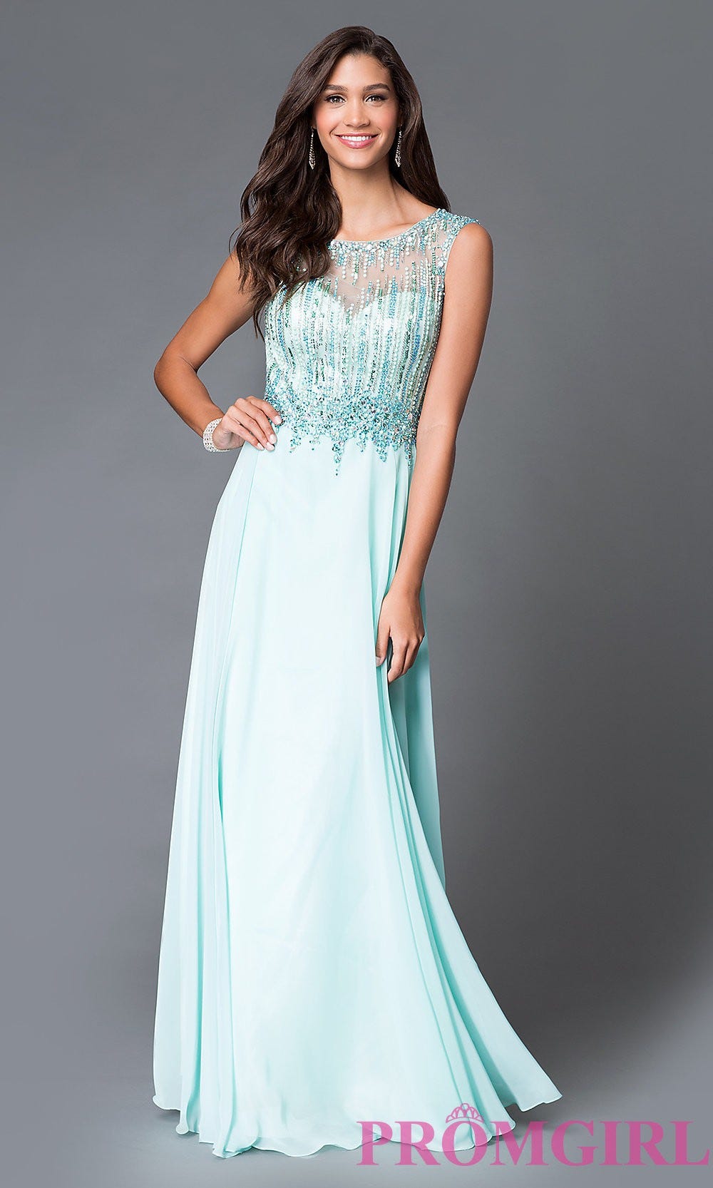 Beaded Sleeveless Sweetheart Open Back Long Aqua Prom Dress | by Karen ...