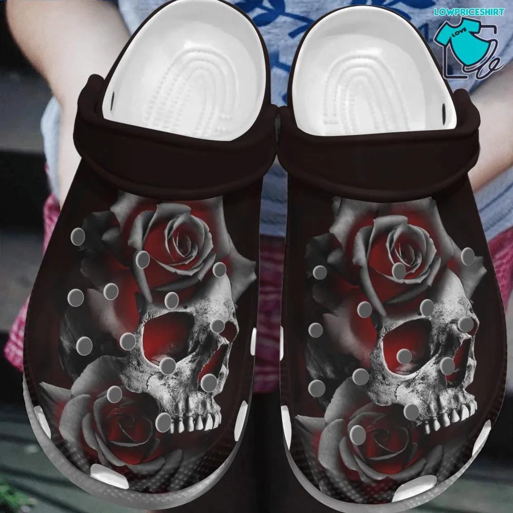 Burning Skull Rose Flower Tattoo Clogs Crocs Clog Shoes | by Steven ...