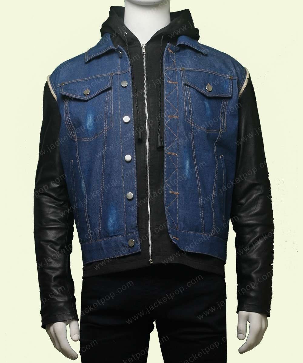 Mens Hooded Denim Leather Jacket - Jhonbring - Medium