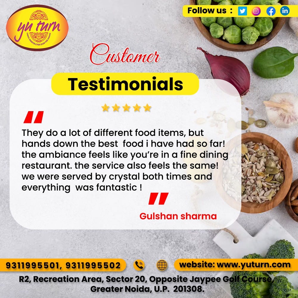Feedback by Mr. Gulshan Sharma - Yuturn Restaurant - Medium