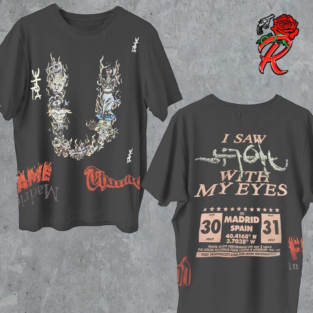 Travis Scott Circus Maximus World Tour 2024 Utopia In Madrid Merch Tee ...