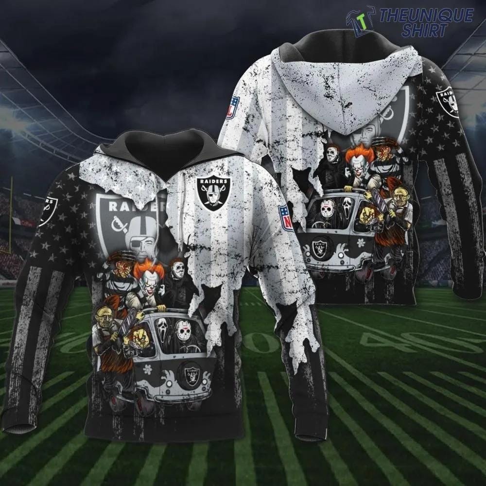 Las Vegas Raiders Usa Flag Horror Movie Characters All Over Print 3D ...