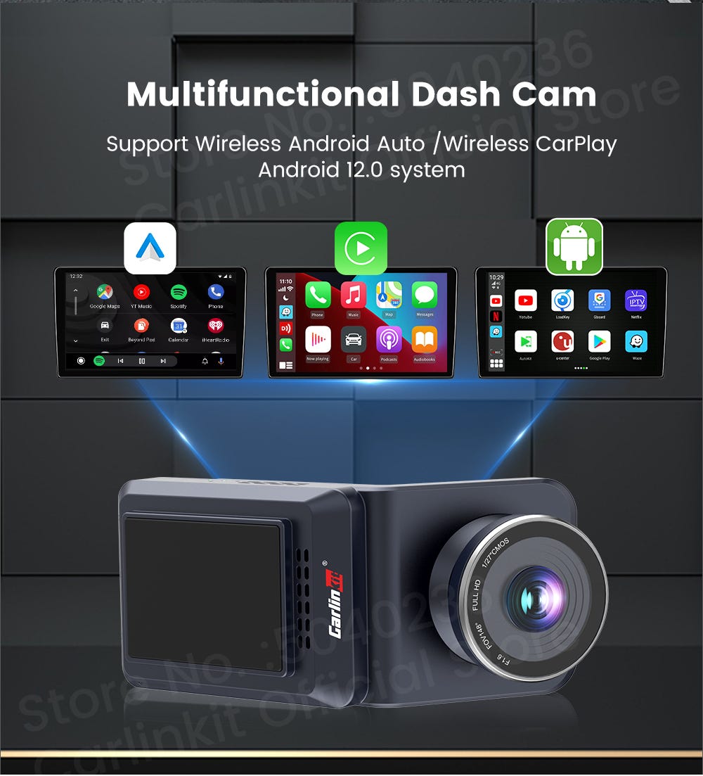 CarlinKit CarPlay AI Box QCM6125 Android 12 Dash Cam Wireless CarPlay Android Auto 5Ghz WiFi GPS ...